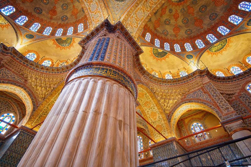 Interior of Mosque, Ceiling, Domes are Painted with Patterns ...