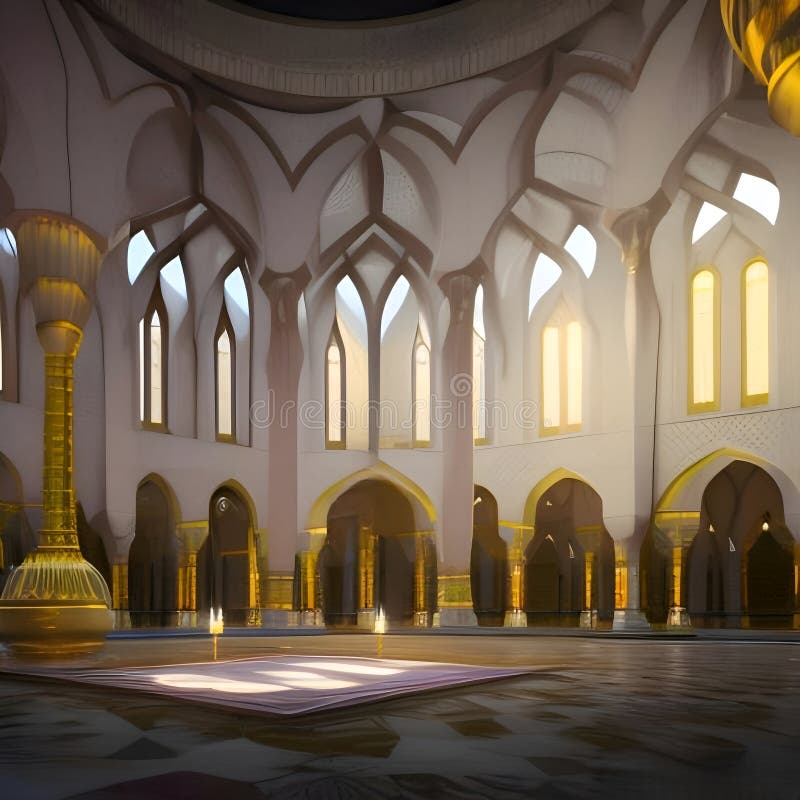 Interior Mosque Illustration at Sunset for Background Stock ...