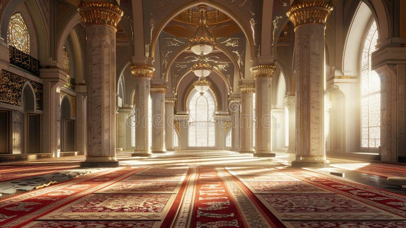 The Interior of the Mosque is Magnificent with Magnificent Lights and ...