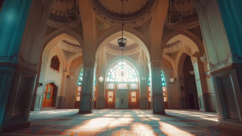 Interior of the Mosque with Rays of Light Stock Illustration ...