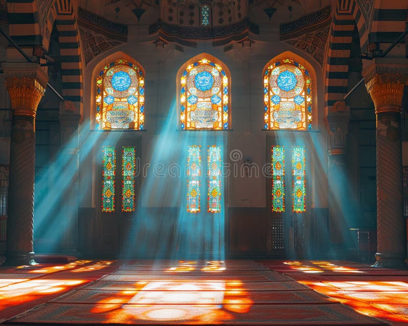 Interior of a Mosque with Sunlight Filtering through Windows Stock ...