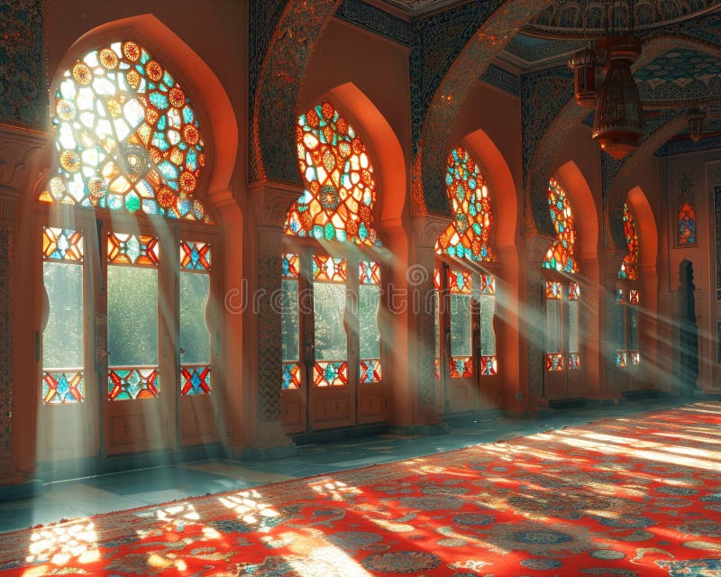 Interior of a Mosque with Sunlight Filtering through Windows Stock ...