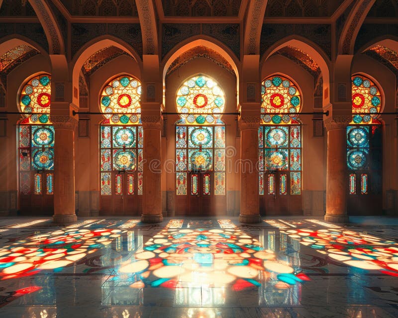Interior of a Mosque with Sunlight Filtering through Windows Stock ...
