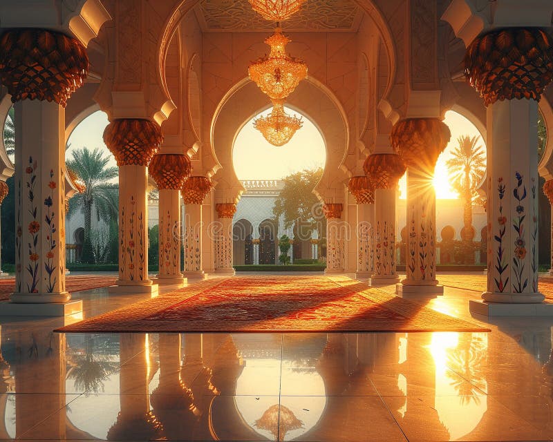 Interior of a Mosque during Sunset Wide-angle Stock Image - Image of ...