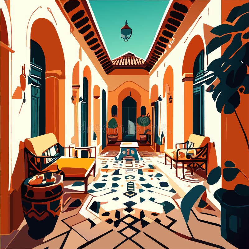 Interior of the Mosque. Vector Illustration in Flat Cartoon Style Stock ...