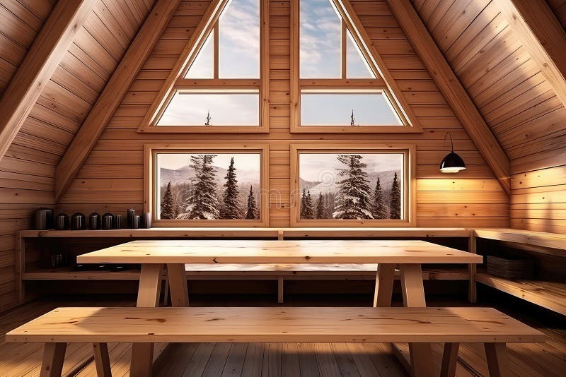 Interior of Mountain Resort Cabin with Table Stock Illustration ...