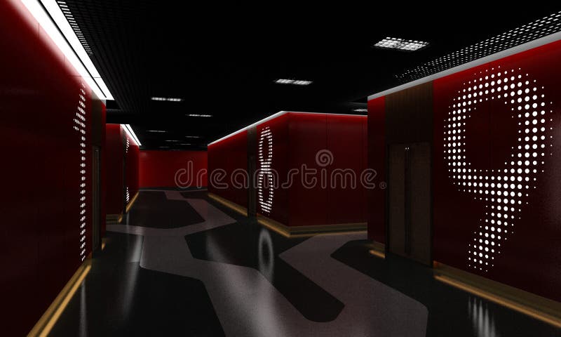 Interior of Multiplex Cinema Stock Illustration - Illustration of nine ...