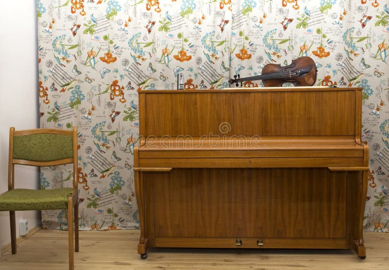 Interior in Music Class with Piano and Violin Stock Photo - Image of ...