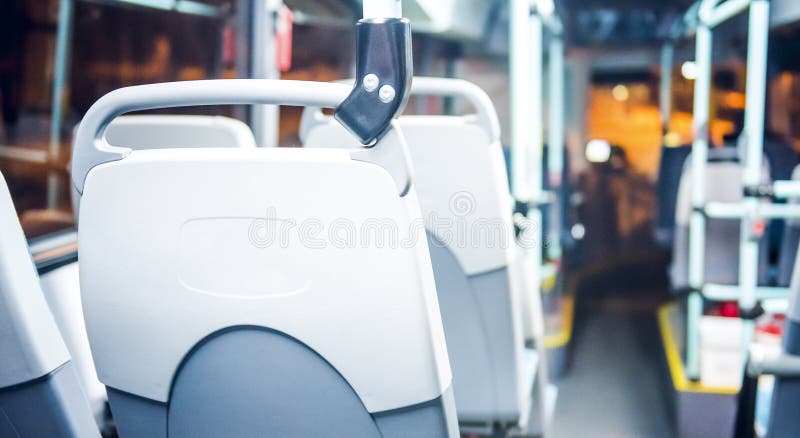Interior of New Modern Bus. Empty Chairs in Bus. Stock Image - Image of ...