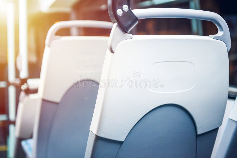 Interior of New Modern Bus. Empty Chairs in Bus. Stock Image - Image of ...