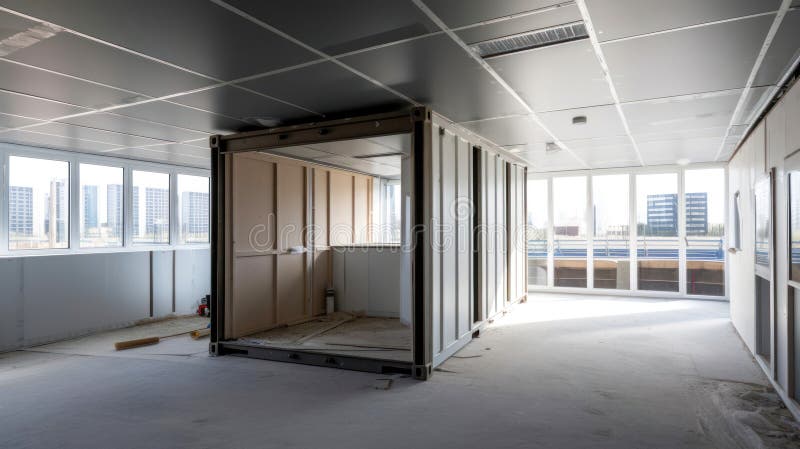 Interior of a New Office Building, View from Inside the Premises. Draft ...