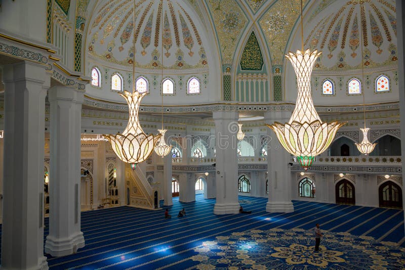 Interior of a New White Mosque in Chechnya Stock Photo - Image of nedeg ...