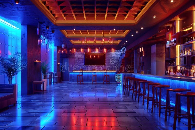Interior of a Night Club with Neon Lights Stock Illustration ...