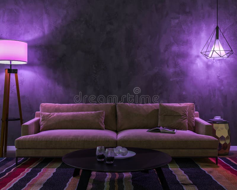Night Interior with Violet Colored Lights Stock Illustration ...