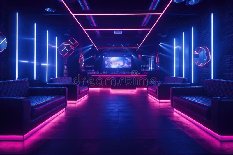 Interior of a Nightclub with Neon Lights, 3d Render, Stylish Nightclub ...