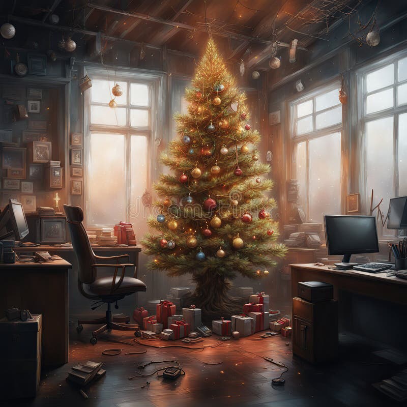 Interior of the Office with a Christmas Tree and Presents Stock ...