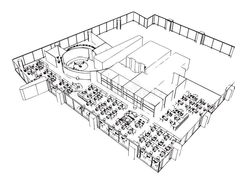 Interior Office Outline Drawing Sketch Stock Vector - Illustration of ...
