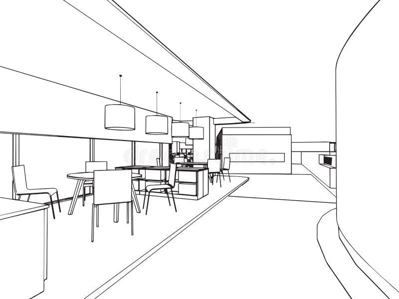 Interior Office Outline Drawing Sketch Stock Vector - Illustration of ...