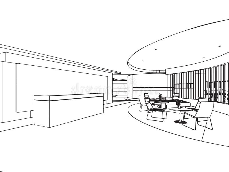 Interior Office Outline Drawing Sketch Stock Vector - Illustration of ...