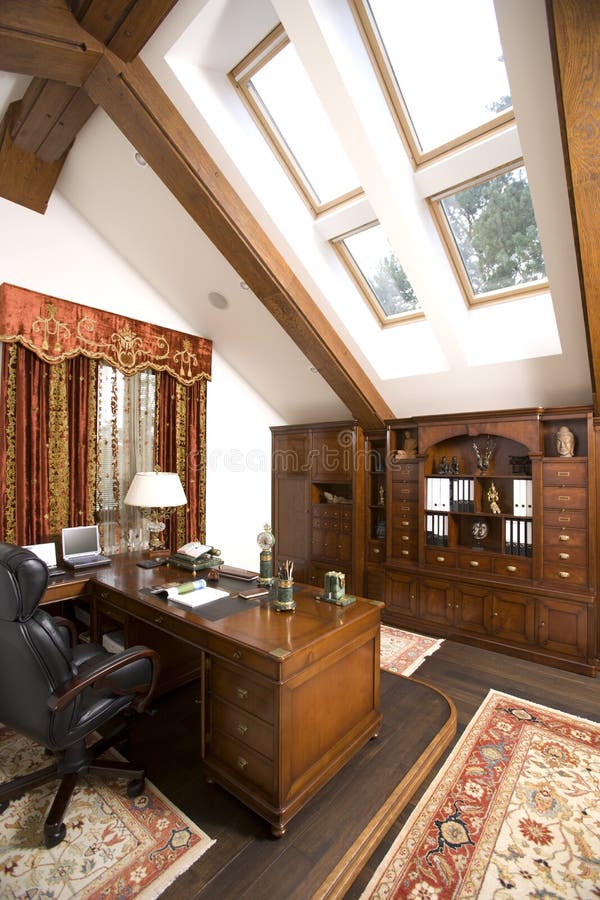 Library with Cherry Wood Paneling Stock Photo - Image of room, estate ...