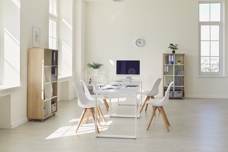 Interior of Office Room with Table, Documents and Desktop Computer ...