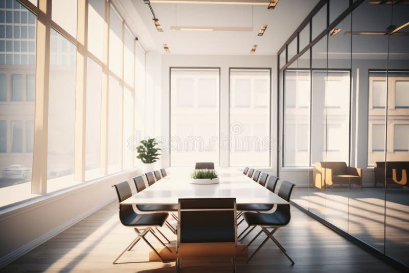 Interior of Office Space with Windows, Table and Chairs, Created Using ...