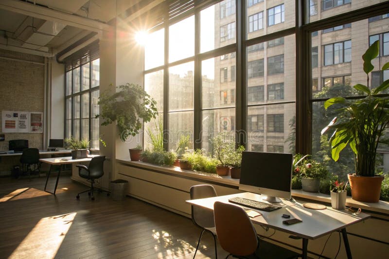 Interior of Office with Sunlight Streaming through Window Stock ...
