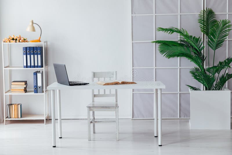 Interior of a White Office Office for Work Stock Image - Image of desk ...