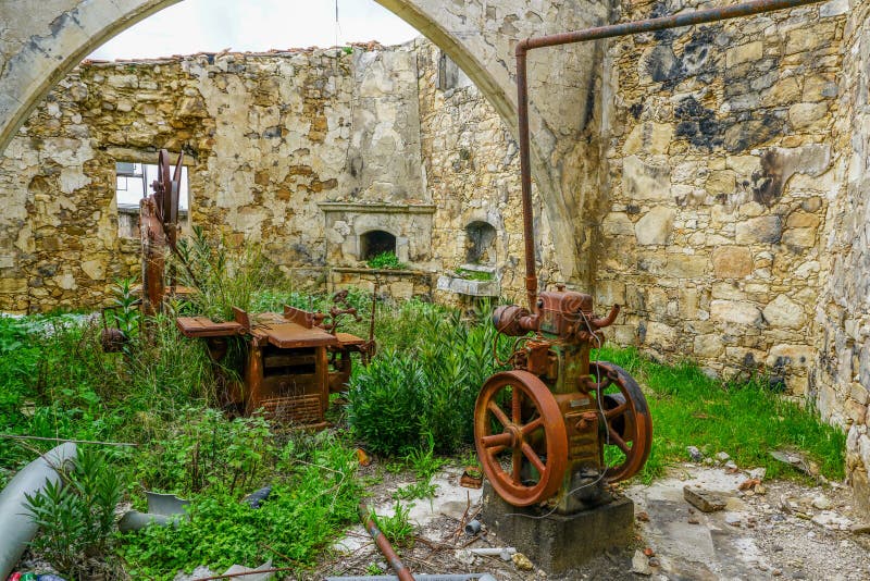 Interior of an Old Abandoned Craft Workshop with Rusty Workbenches ...