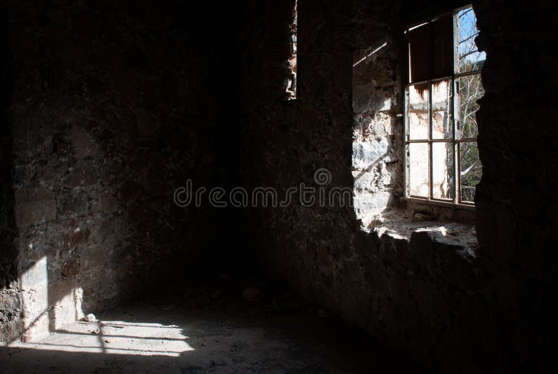 Interior of Old Abandoned Empty Room. Broken Windows Bright Sunlight ...