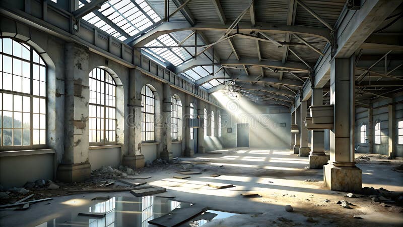 Old Industrial Building Interior, Grunge Abandoned Factory Scene ...