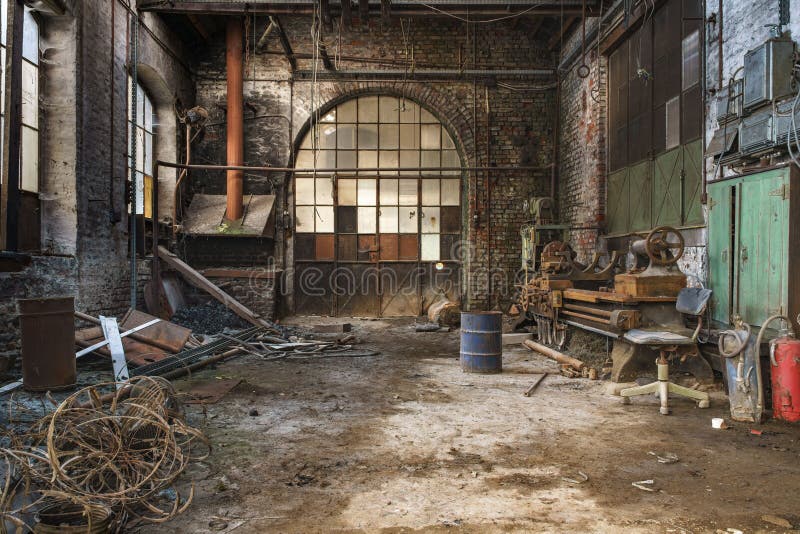 Interior of an Old Abandoned Manufacturing Building with Rusty ...
