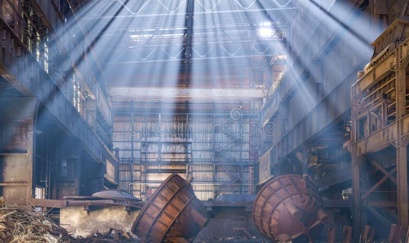 Interior of an Old Abandoned Manufacturing Building with Rusty ...
