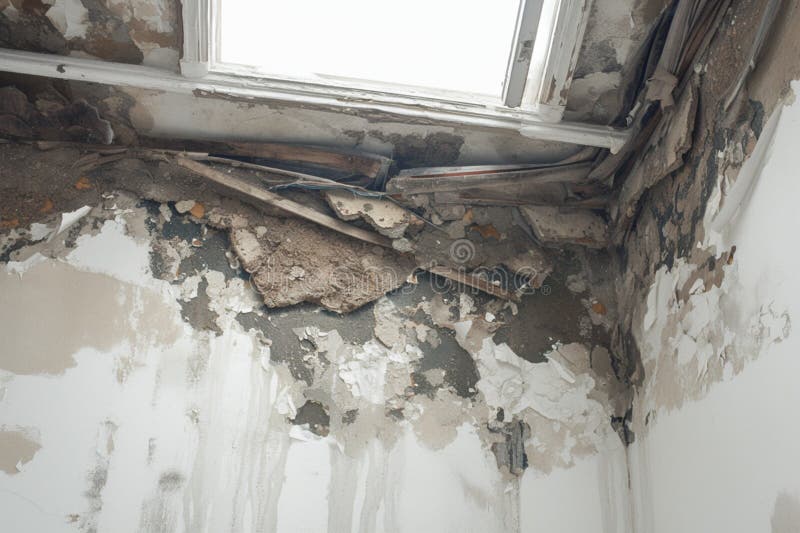 Interior of Old Building Water Damage Causes Cracked Ceiling Stock ...