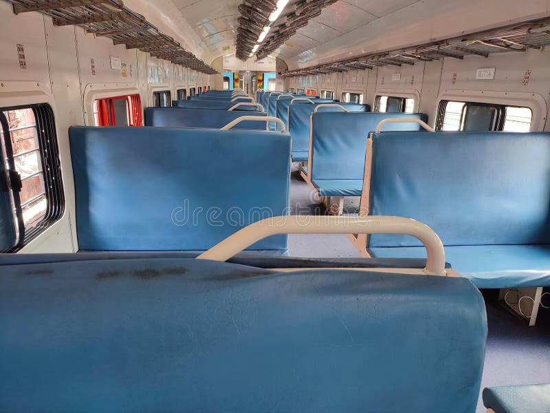 Interior of an Old Bus with Blue Seats Stock Photo - Image of public ...