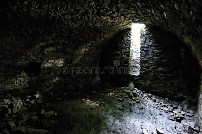 Interior of Old Castle Cellar with Dome Ceiling and Stones on Floor ...