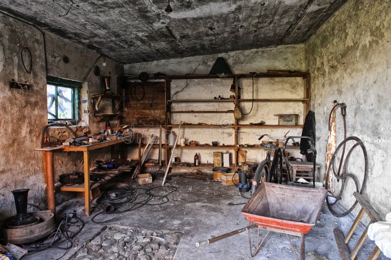 Interior of an Old Dirty Garage Stock Photo - Image of hood, electrical ...