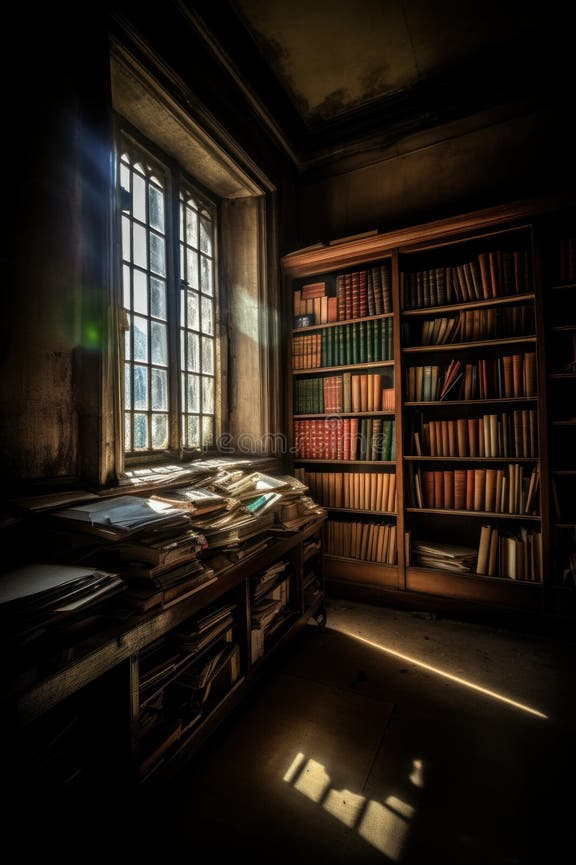 Interior of an Old Dusty Library with Shelves of Books Stock ...