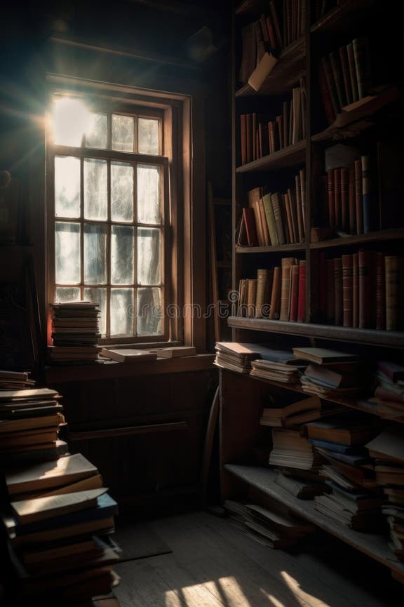 Interior of an Old Dusty Library with Shelves of Books Stock ...