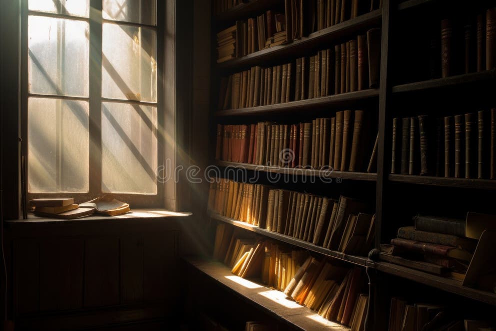 Interior of an Old Dusty Library with Shelves of Books Stock ...