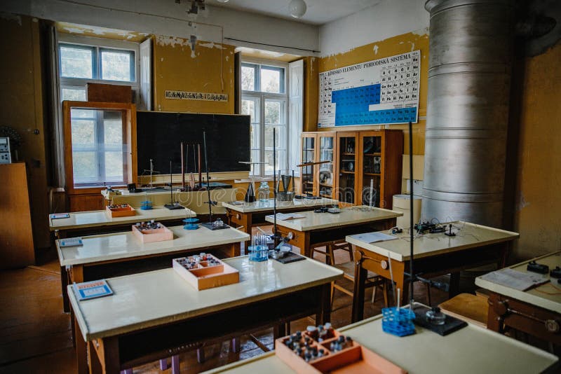 Interior of an Old Empty Chemistry Class Laboratory in a School Stock ...