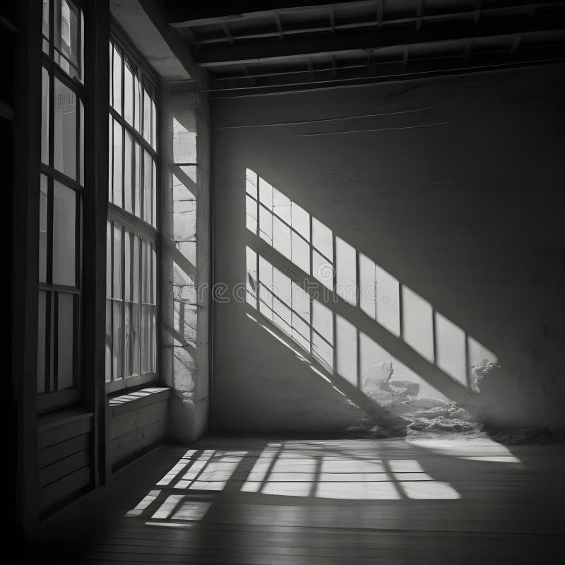 The Interior of an Old Factory with Large Windows. Black and White ...