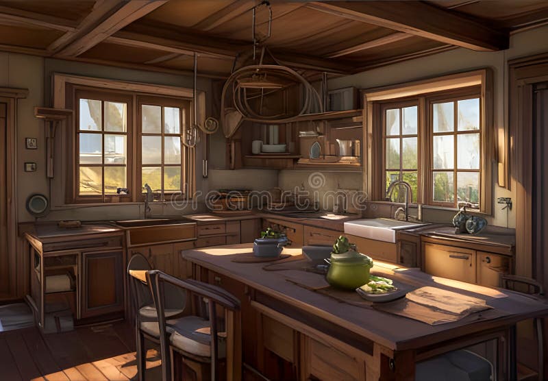 The Interior of an Old Fashioned Rural Kitchen with a Wooden Beam ...