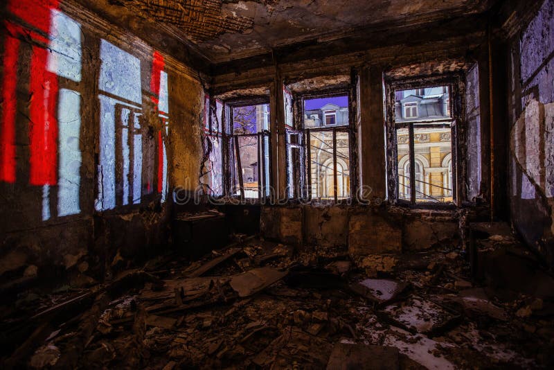Interior of Old Historical Mansion after Fire Stock Image - Image of ...