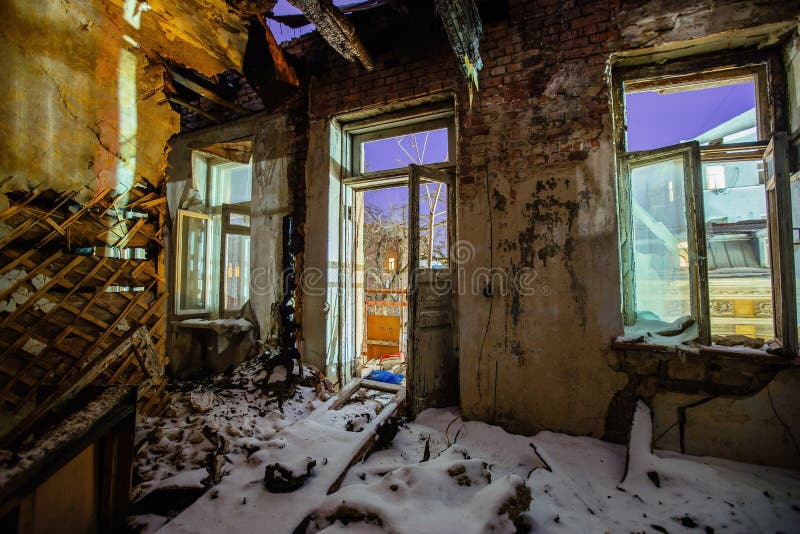 Interior of Old Historical Mansion after Fire Stock Image - Image of ...