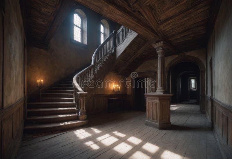 Interior of Old House Hall with Stairs Stock Illustration ...