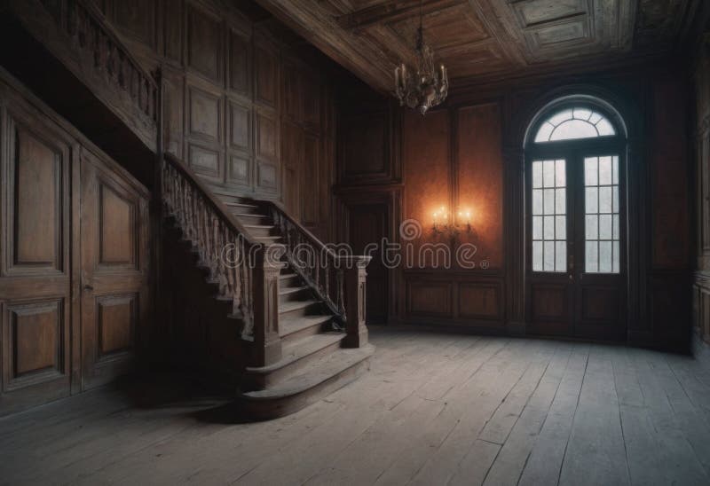 Interior of Old House Hall with Stairs Stock Illustration ...