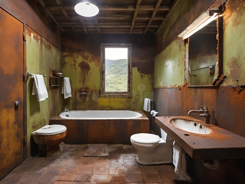 Interior of a Old House, Rusty Bathroom Room Stock Illustration ...