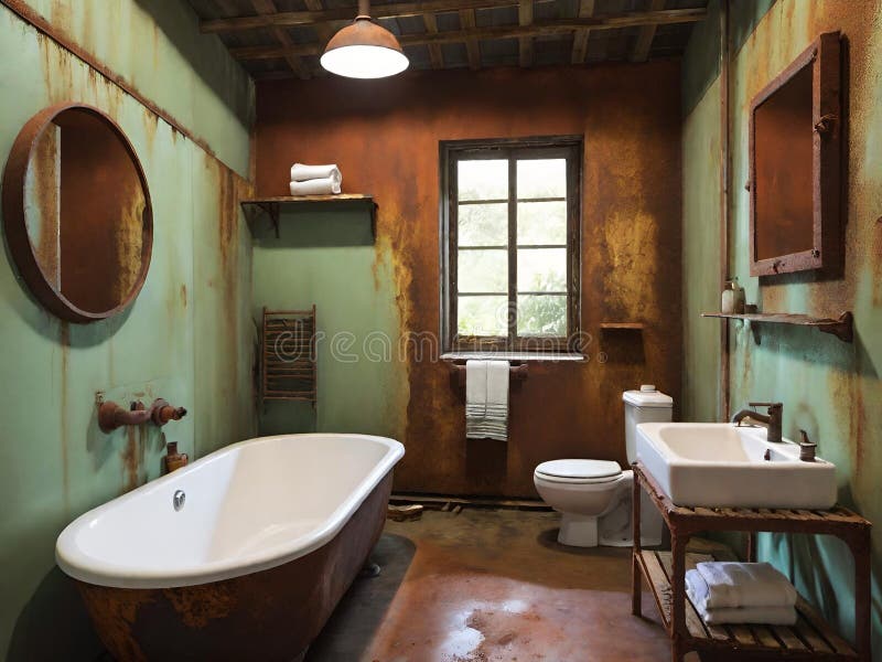 Interior of a Old House, Rusty Bathroom Room Stock Illustration ...