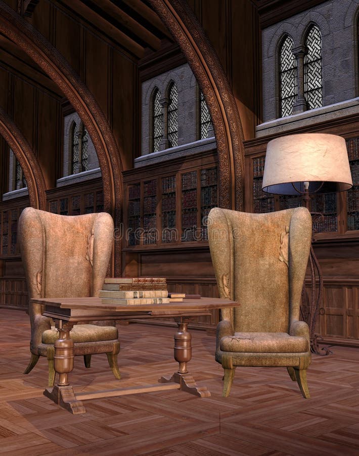 Interior of an old library stock illustration. Illustration of room ...